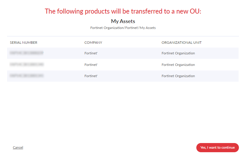 Transferring products | FortiCloud Services 25.1.0 | Fortinet Document Library